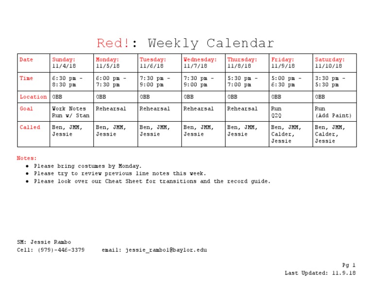 Red Weekly Calendar 11 4-11 10final | PDF