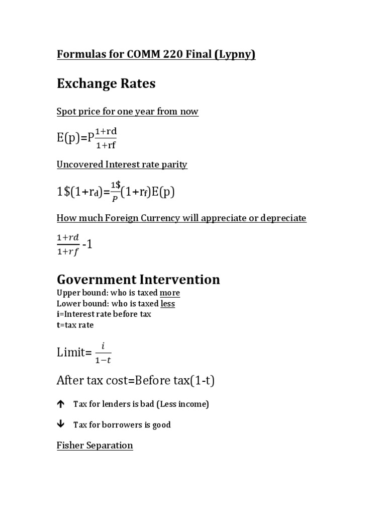 Formulas for analyzing exchange rates, interest rates, currency ...