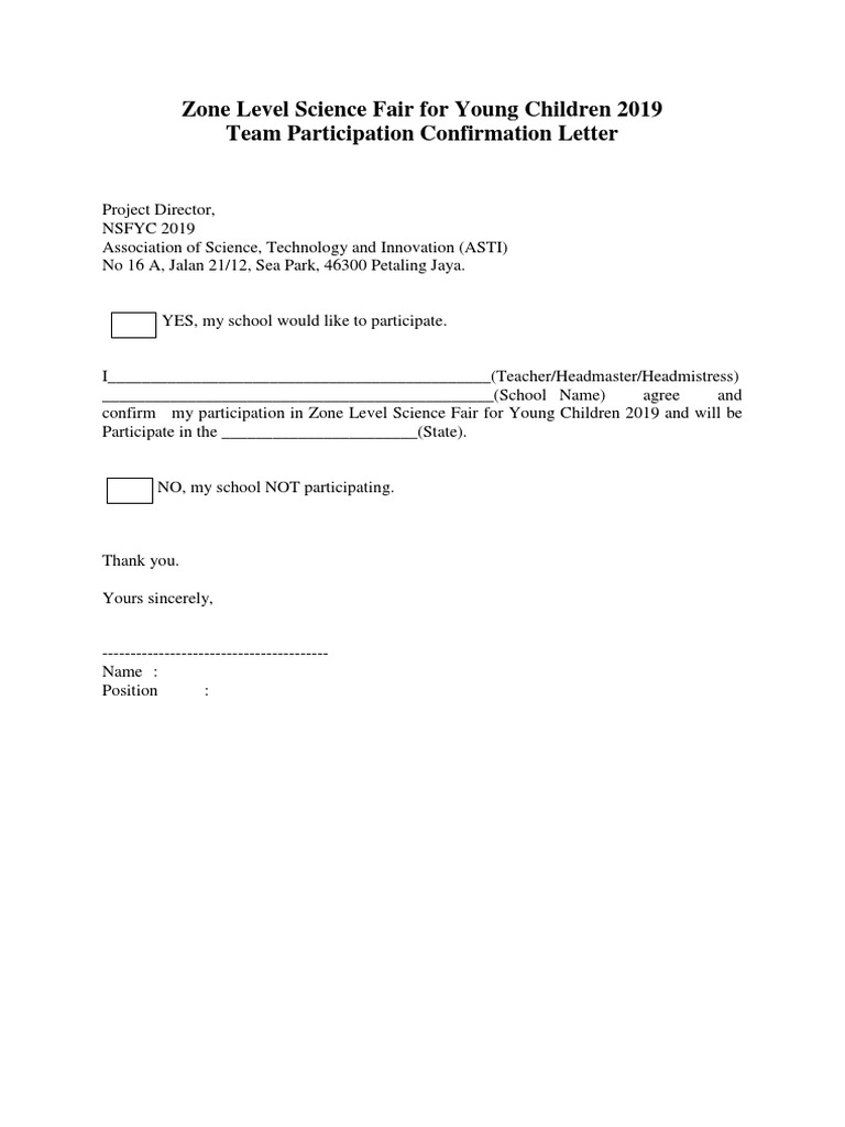 ZLSF Team Participation Confirmation Letter | PDF