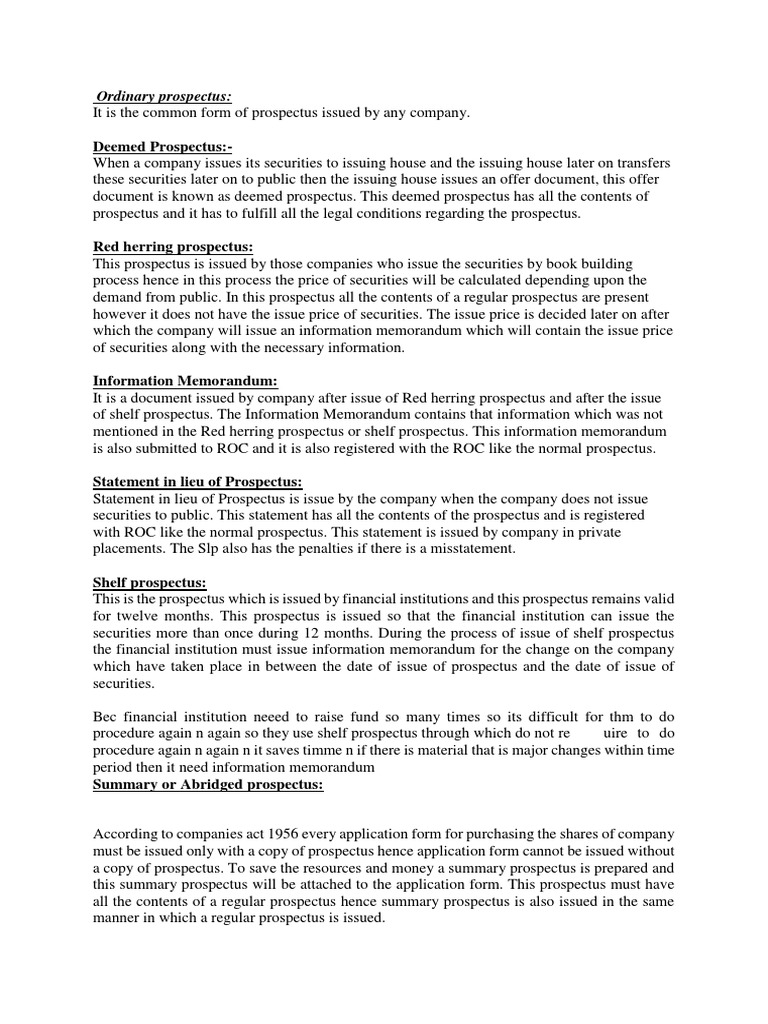 Prospectus Types | PDF | Prospectus (Finance) | Securities (Finance)