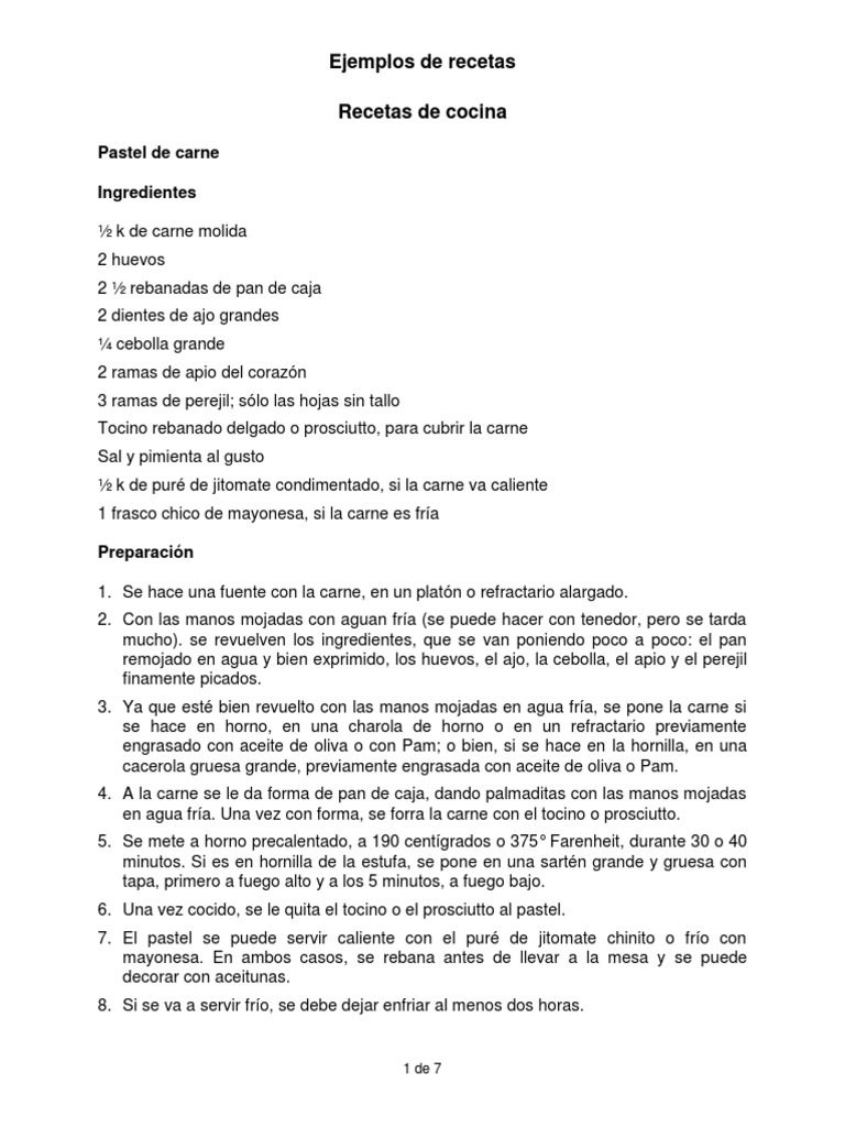 Ejemplos de Recetas | PDF | Panes | Cocina