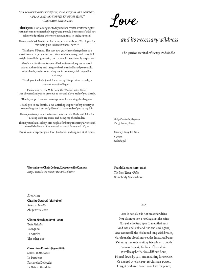 Junior Recital Program | PDF | Leisure | Nature