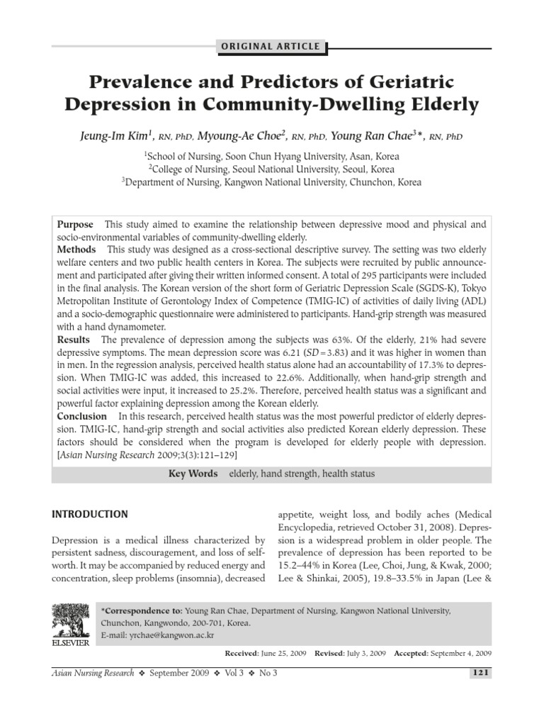 Prevalence and Predictors of Geriatric Depression in Community-Dwelling ...