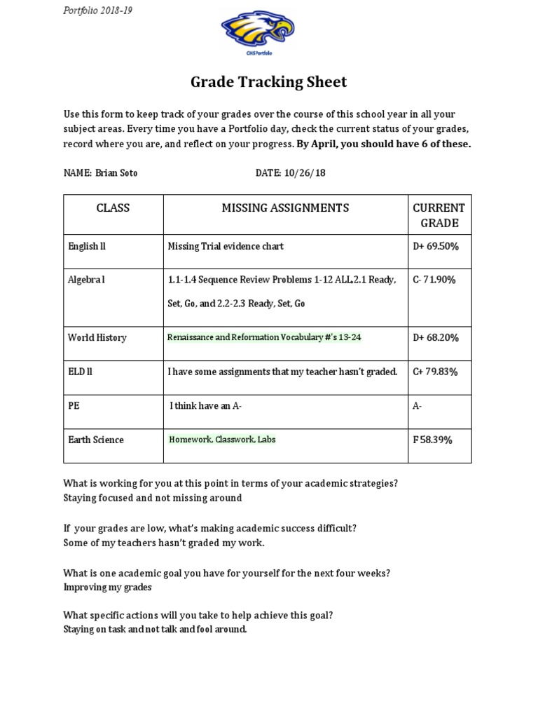 Grade Tracking Portfolio 2018-19 | PDF | Homework | Education Theory
