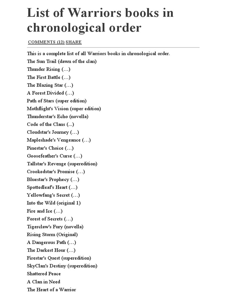 List of Warriors Books in Chronological Order | PDF