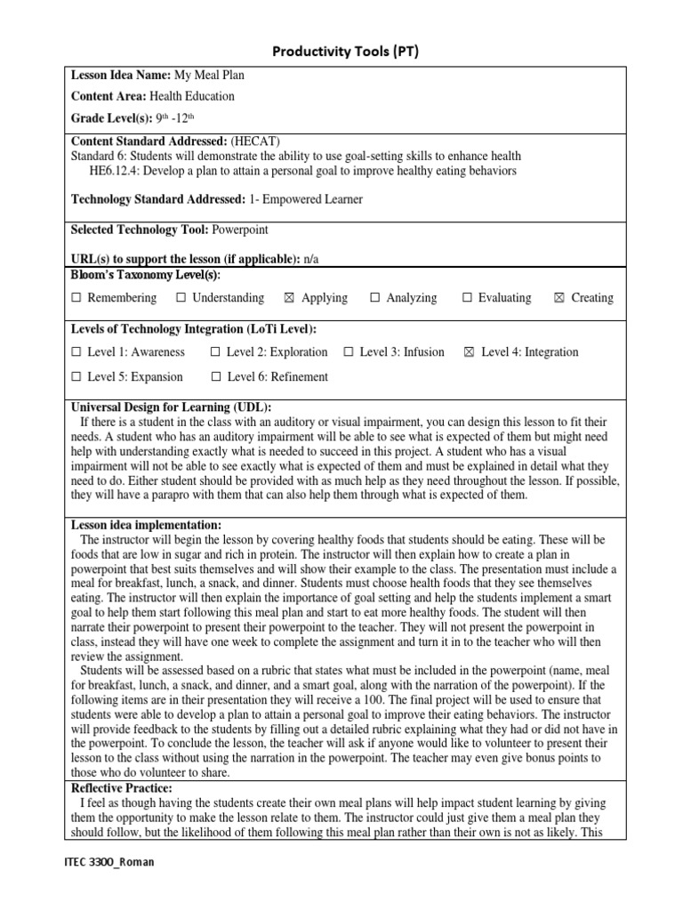 Meal Planning Lesson for Healthy Eating | PDF | Meal | Rubric (Academic)