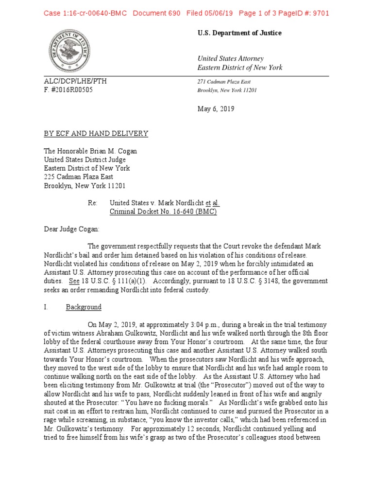 Nordlicht EDNY Bail Revoke Letter May 6 2019 | Prosecutor | Bail