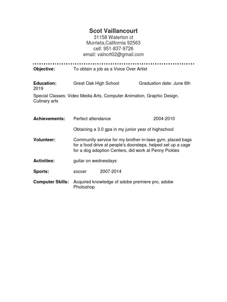 Voice Over Artist Resume of Scot Vaillancourt | PDF