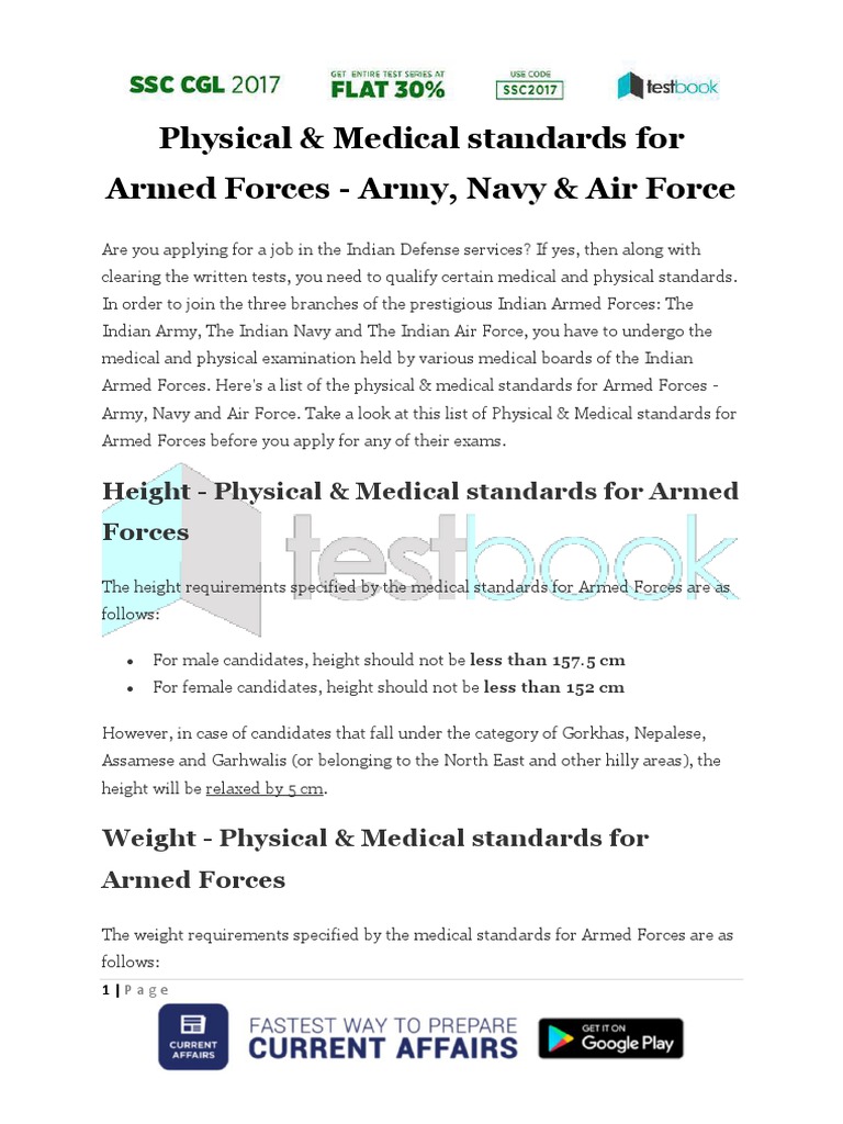 Armed Forces Medical & Physical Standards | PDF | Test (Assessment ...