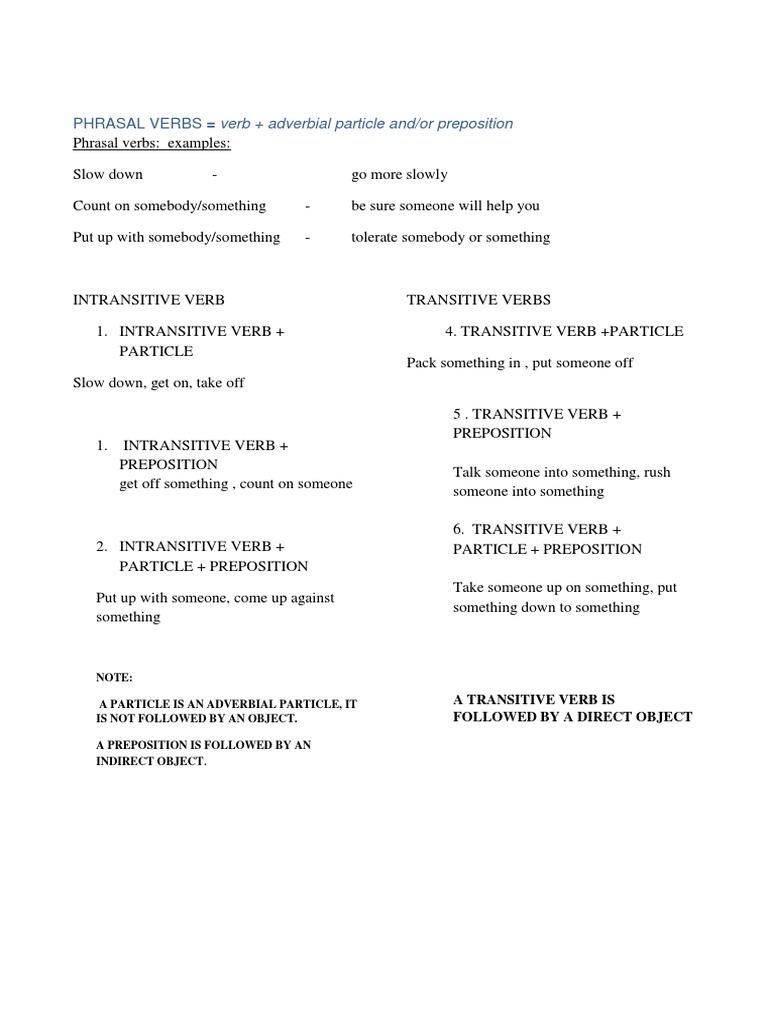PHRASAL VERBS Verb + Adverbial Particle And/or Preposition | PDF ...