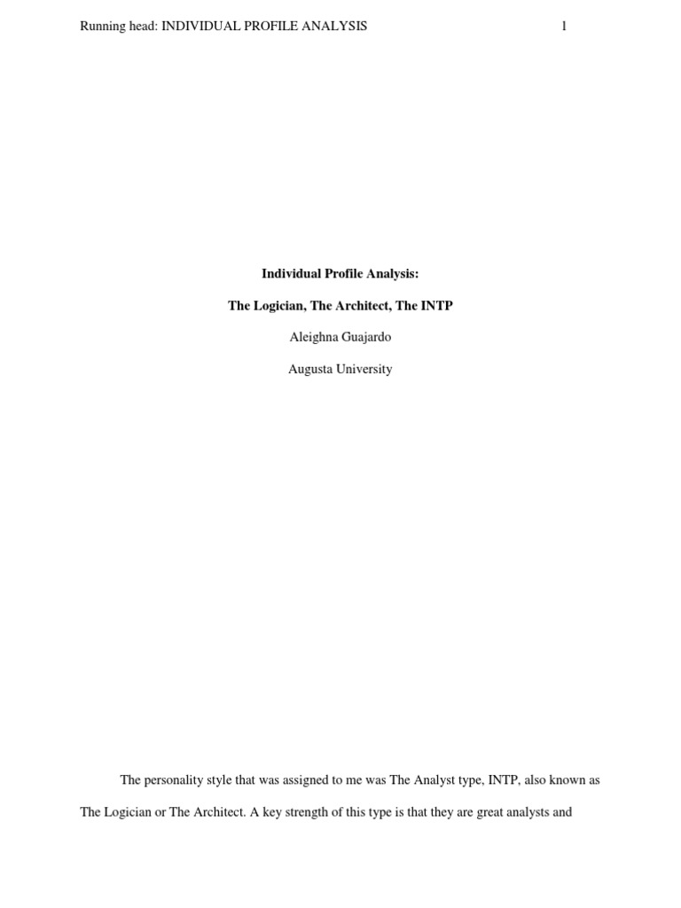 Individual Profile Analysis: The Logician, The Architect, The INTP ...