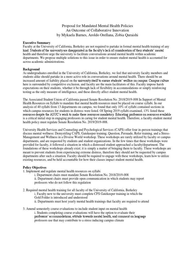 Policy Memo | PDF | Mental Health | University