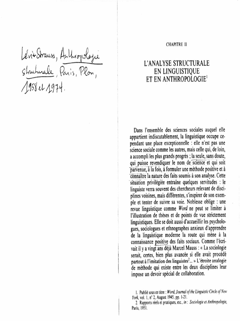 Lévi-Strauss - L'analyse Structurale en Linguistique Et en ...