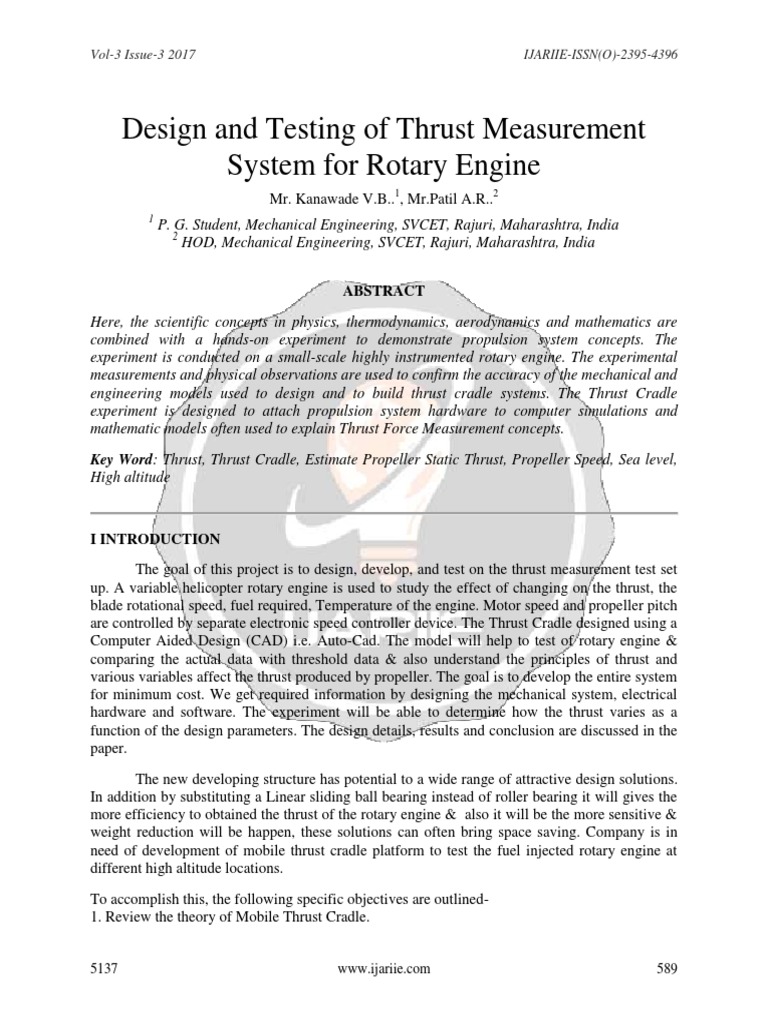 Design and Testing of Thrust Measurement System For Rotary Engine | PDF ...