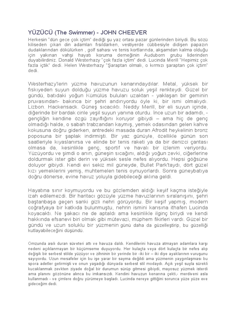 Yüzücü (The Swimmer) - John Cheever | PDF