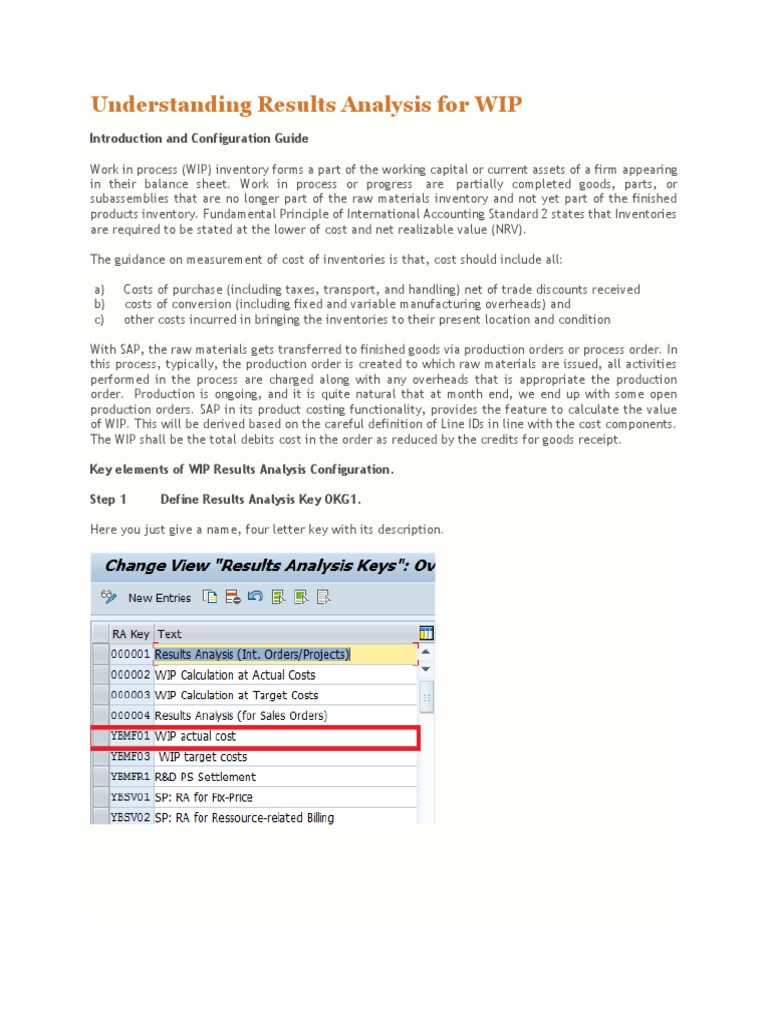 WIP Results Analysis in SAP Guide | PDF | Inventory | Debits And Credits