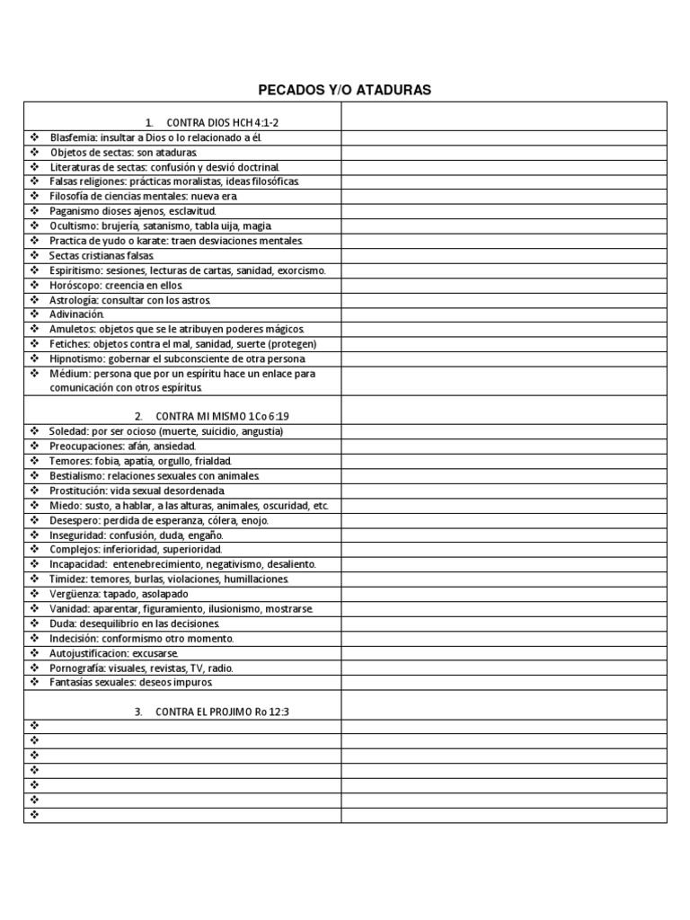 Lista de Pecados y Ataduras | PDF