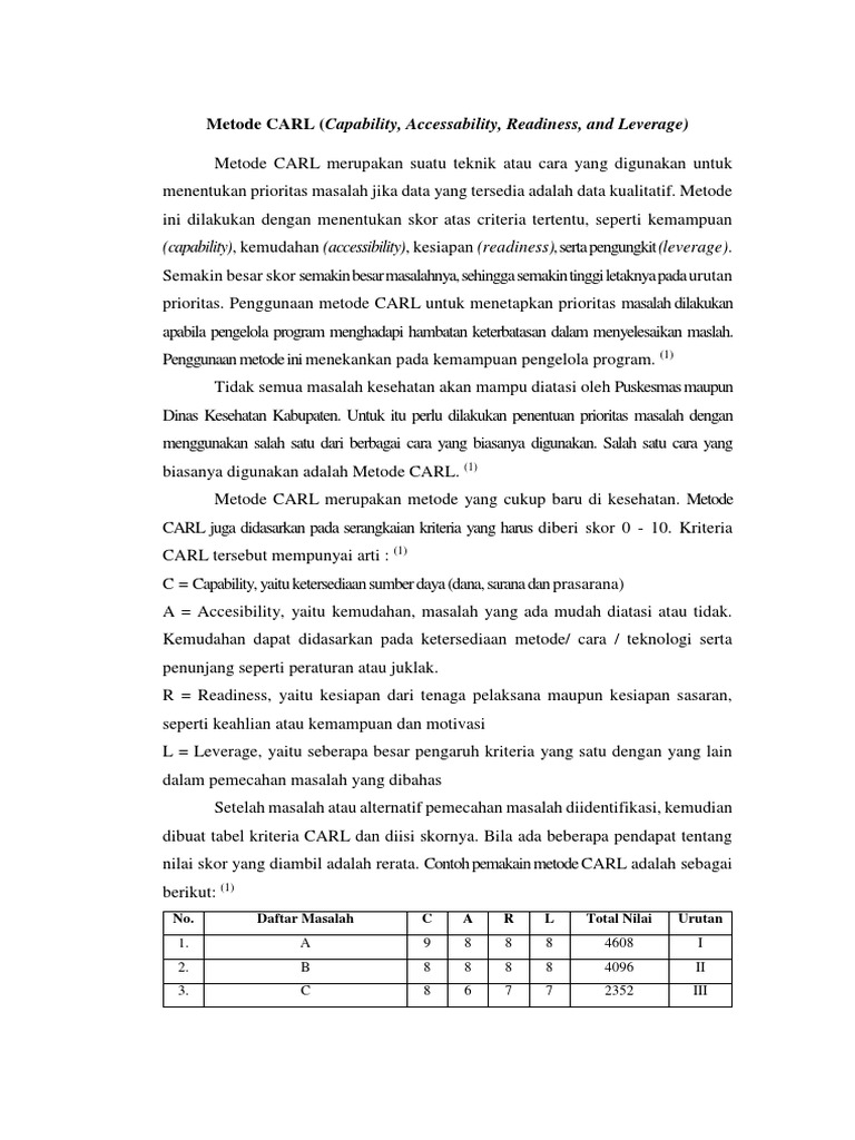 Metode CARL & Pareto | PDF