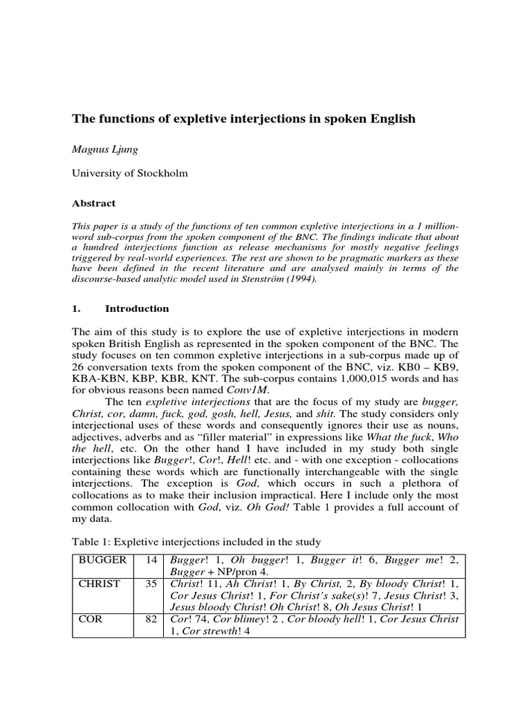 The Functions of Expletive Interjections in Spoken English | PDF ...