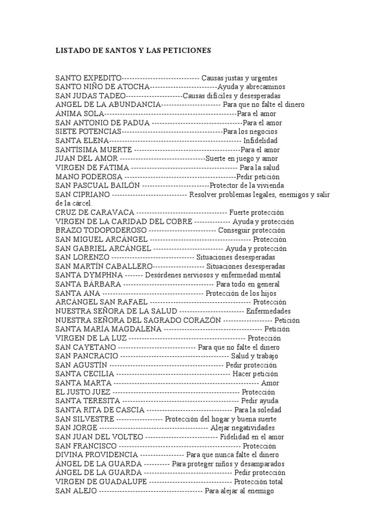 Listado de Santos y Las Peticiones | PDF | Santos cristianos | Santo