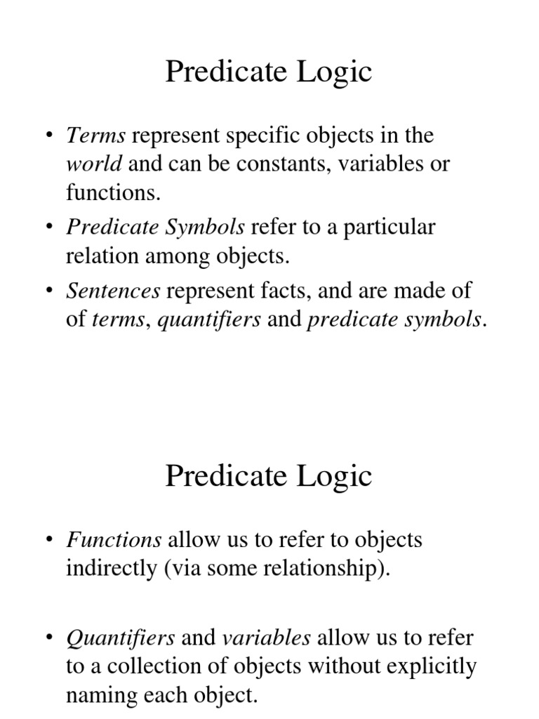 Predicate Logic: World and Can Be Constants, Variables or | Download Free PDF | First Order ...