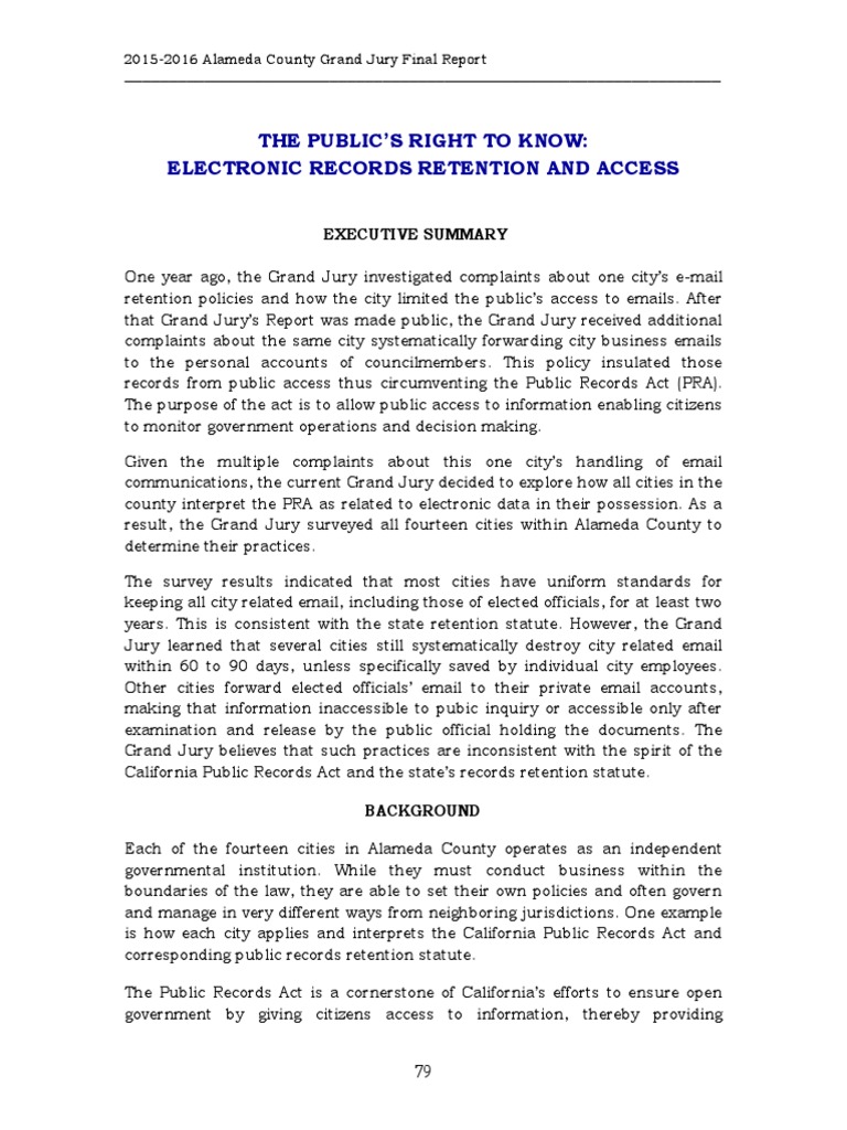 Public Records Report by Alameda County Grand Jury | PDF | Grand Juries ...