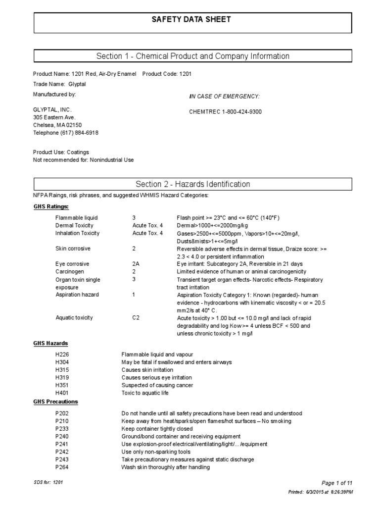 1201 Glyptal | PDF | Toxicity | Dangerous Goods