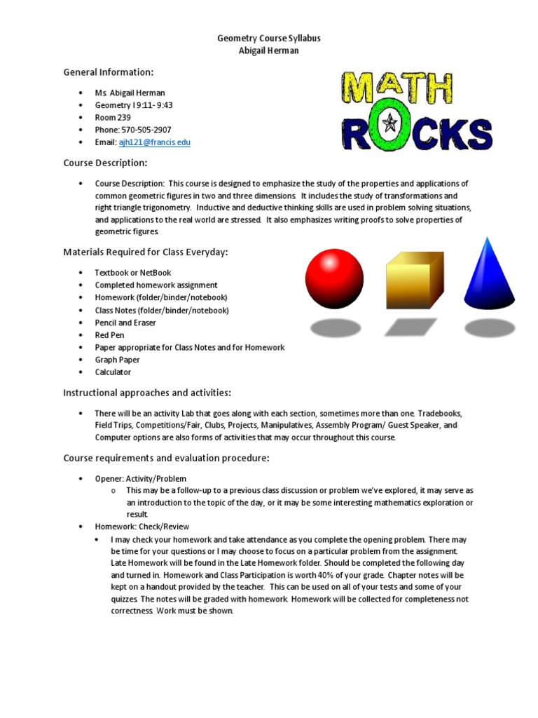 Course Syllabus | PDF | Geometry | Area