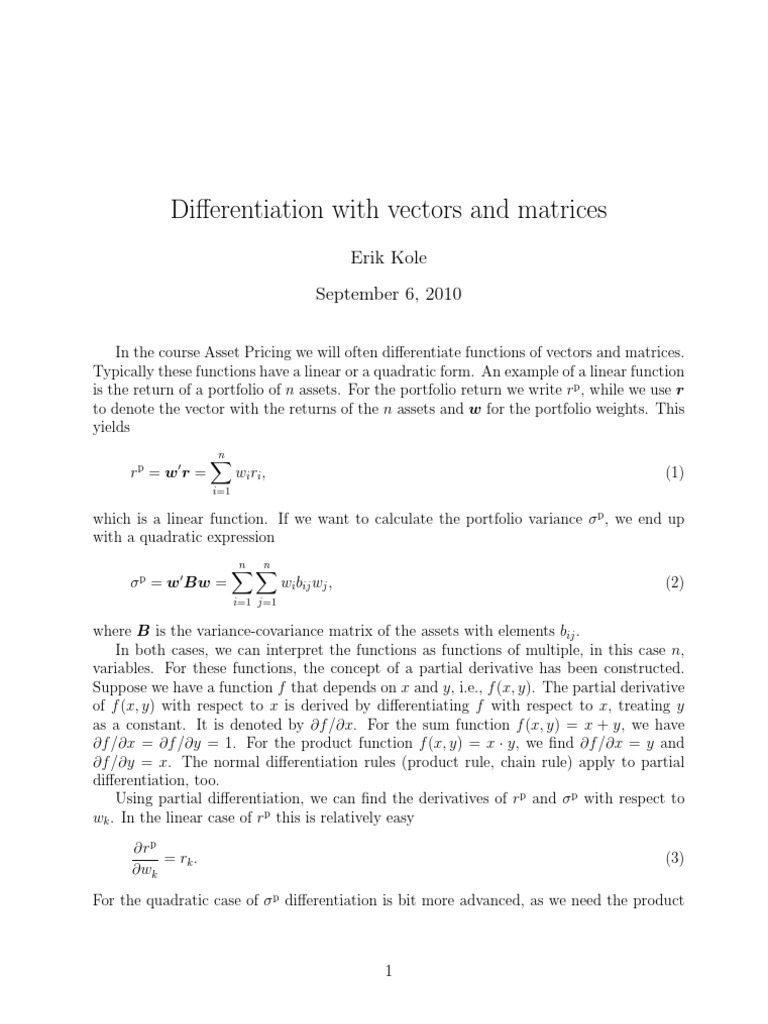Differentiation With Vectors and Matrices | PDF | Derivative | Matrix (Mathematics)