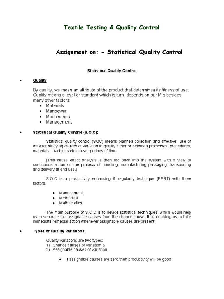 Statistical Quality Control Overview | PDF | Analysis Of Variance ...