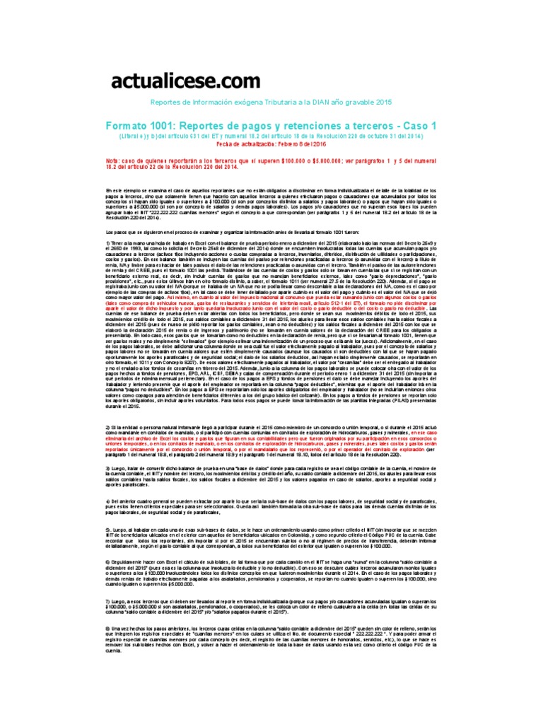 Formato 1001 Literal E-Pagos y Retenciones Caso 1 | PDF | Contabilidad ...