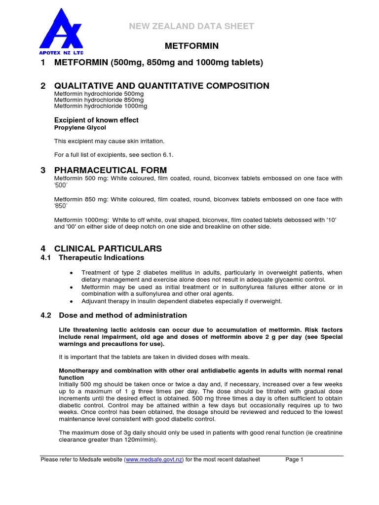 Metformin Dosage and Safety Guidelines | PDF | Renal Function ...