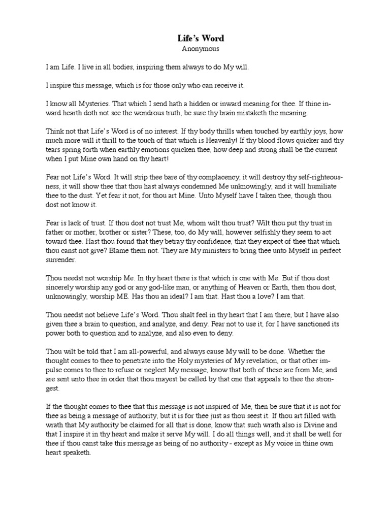 Life Word | PDF | Thou | Conscience