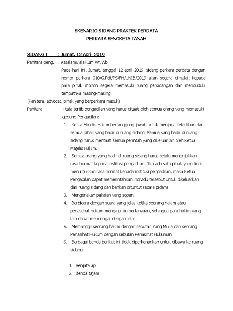 Skenario Sidang Praktek Perdata 1 | PDF