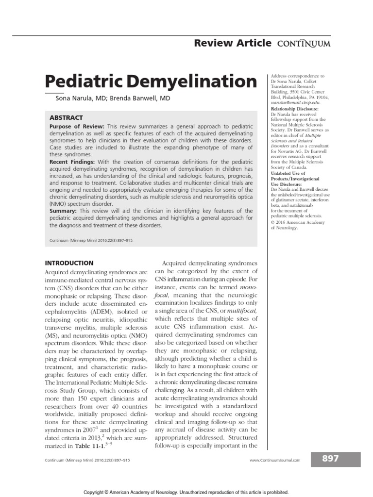 Pediatric Demyelination | PDF | Multiple Sclerosis | Immunology