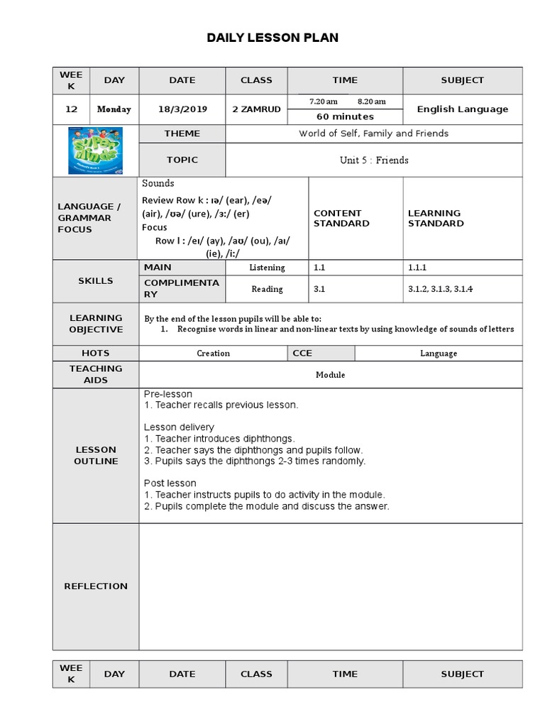 Lesson Plan Year 1 Week 8 | PDF | Lesson Plan | English Language