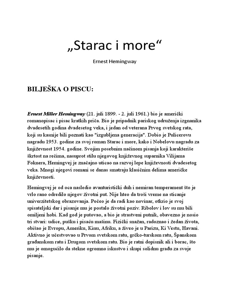 Starac I More Lektira Uradjeno | PDF