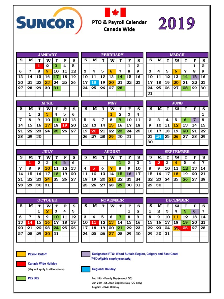 Payroll and PTO Calendar 2019 | PDF | Public Holiday | Holidays