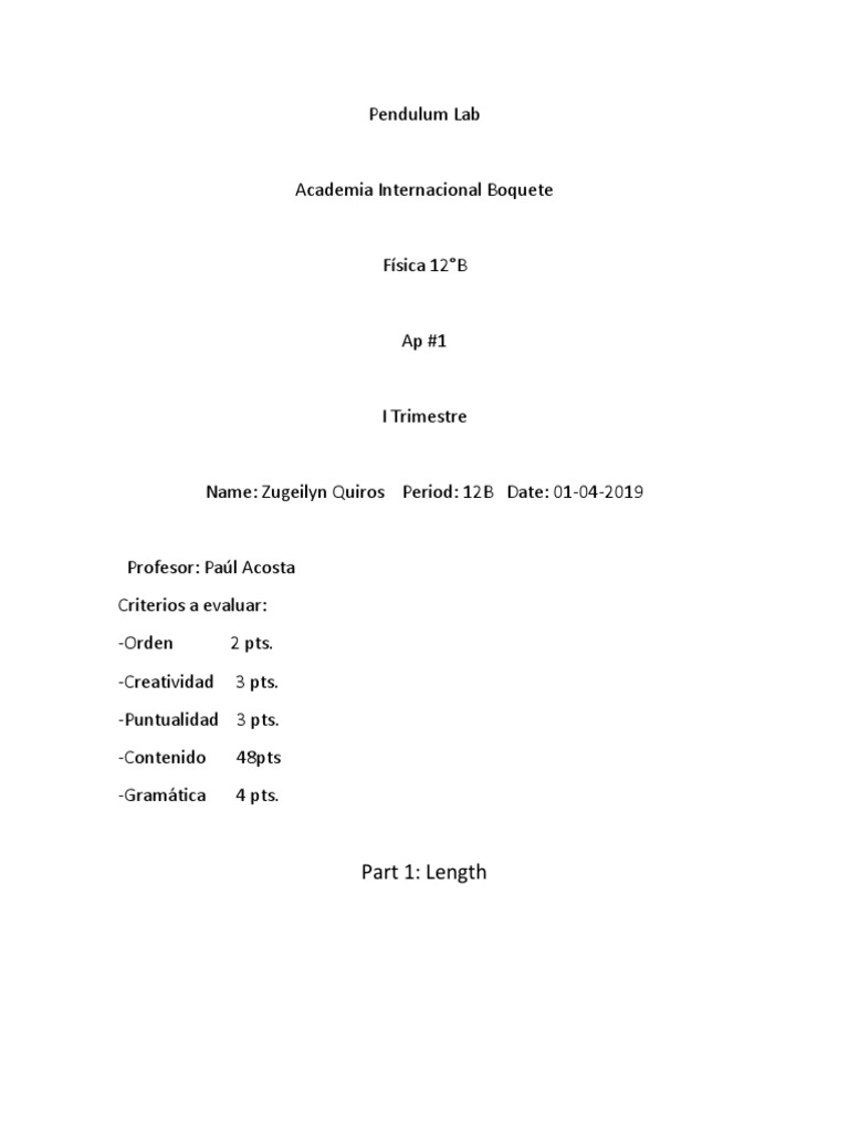 Pendulum Lab | PDF | Pendulum | Mass