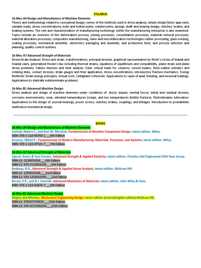 00 - Courses - Syllabus & Books | PDF | Deformation (Engineering ...