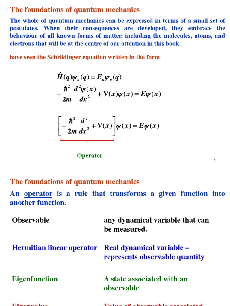 Lecture3 Foundations PDF | PDF | Wave Function | Eigenvalues And Eigenvectors