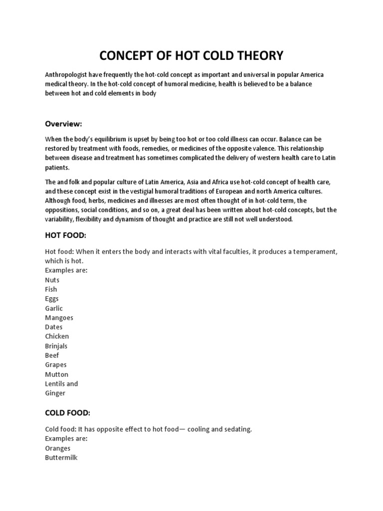 Concept of Hot Cold Theory: Overview | PDF | Chinese Cuisine | Cuisine
