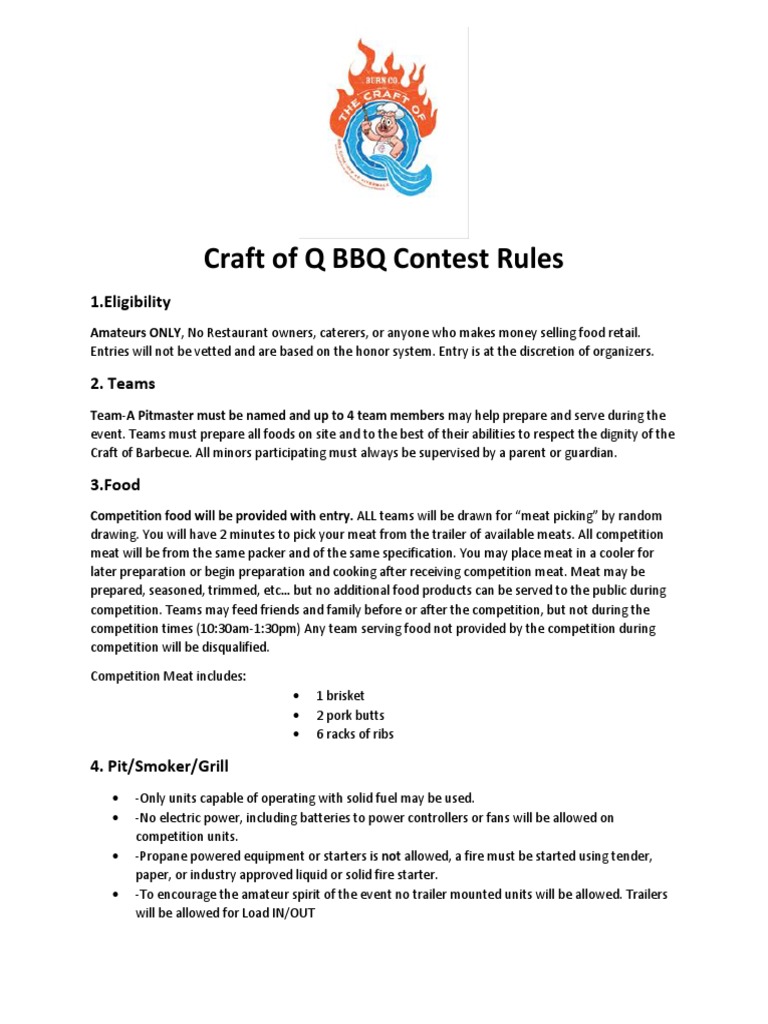Craft of Q BBQ Contest Rules | PDF | Barbecue | Meat