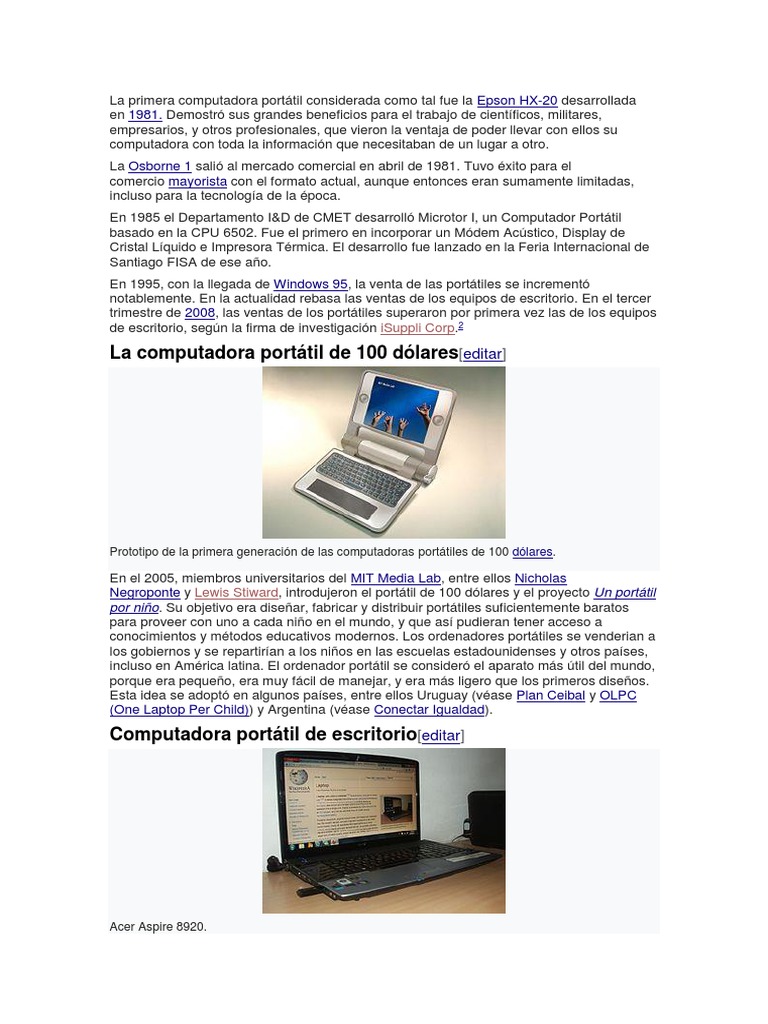 La Primera Computadora Portátil Considerada Como Tal Fue La | PDF ...
