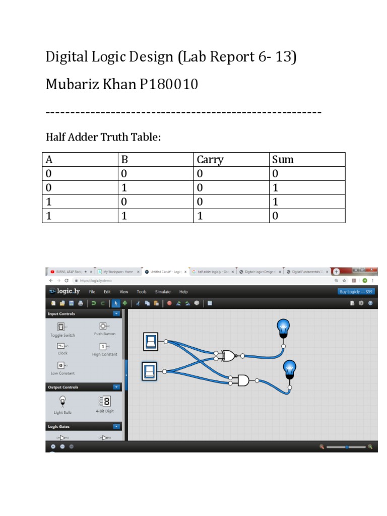 Digital Logic Design (Lab Report 6-13) Mubariz Khan P180010 | PDF