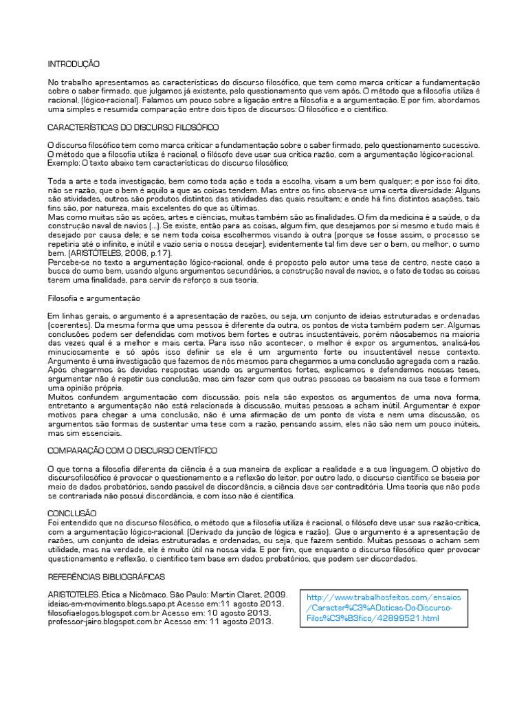 O Discurso Filosófico | PDF | Argumento | Discurso