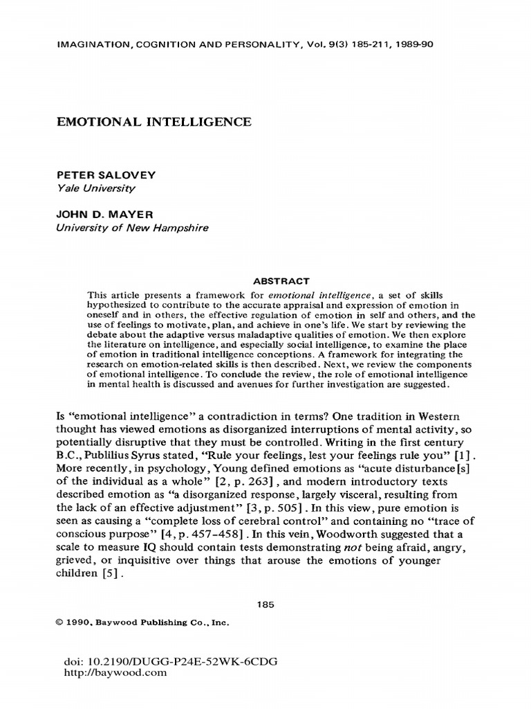 Salovey y Mayer (1989) Emotional Intelligence | PDF | Empathy | Affect (Psychology)