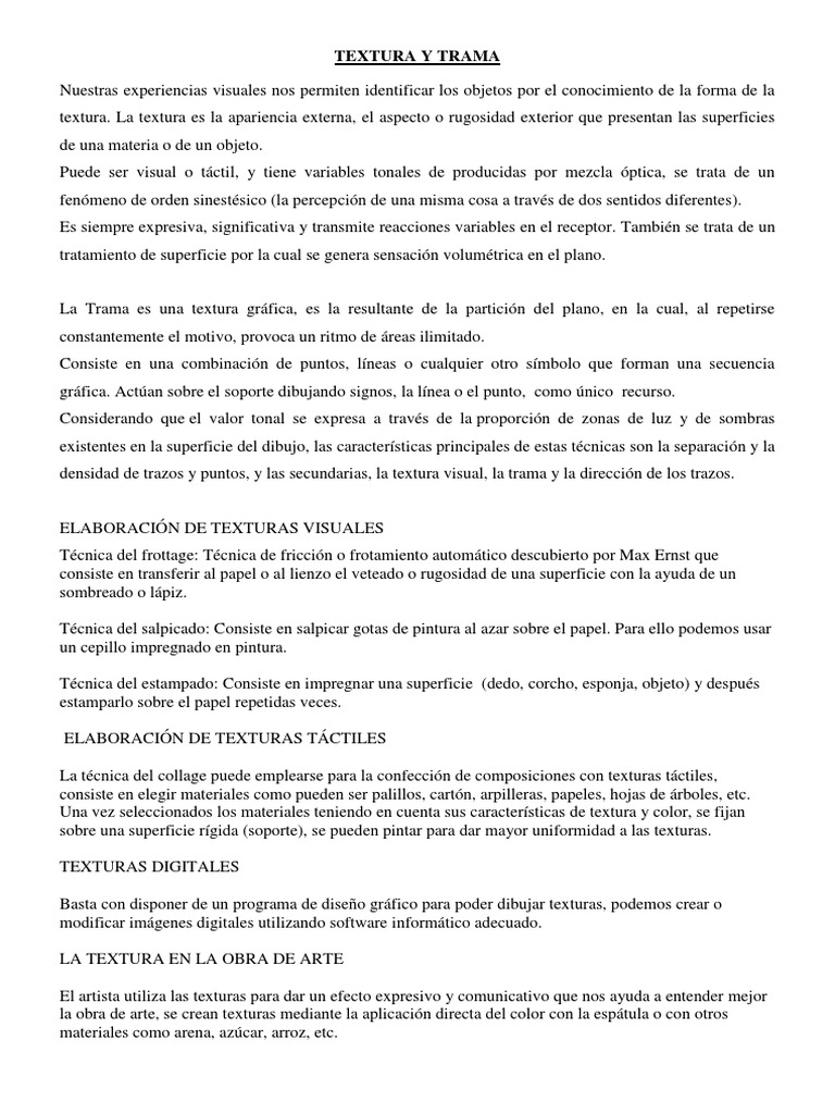 Textura y Trama en Artes Visuales | PDF | Pinturas | Dibujo