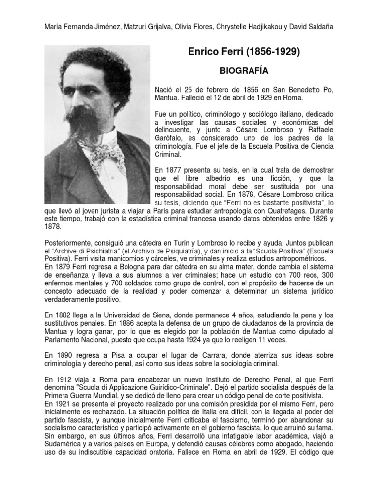 Enrico Ferri Resumen | PDF | Derecho penal | Thriller y crimen