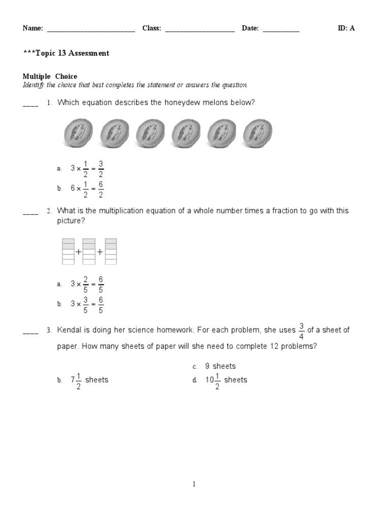 Modified Topic 13 Test | PDF | Fraction (Mathematics) | Multiplication